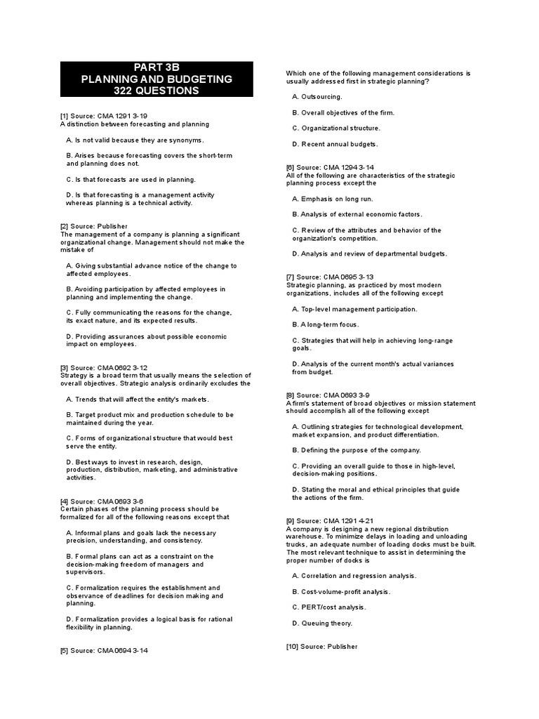 Part 3B Planning and Budgeting 322 Questions | PDF | Inventory | Economies