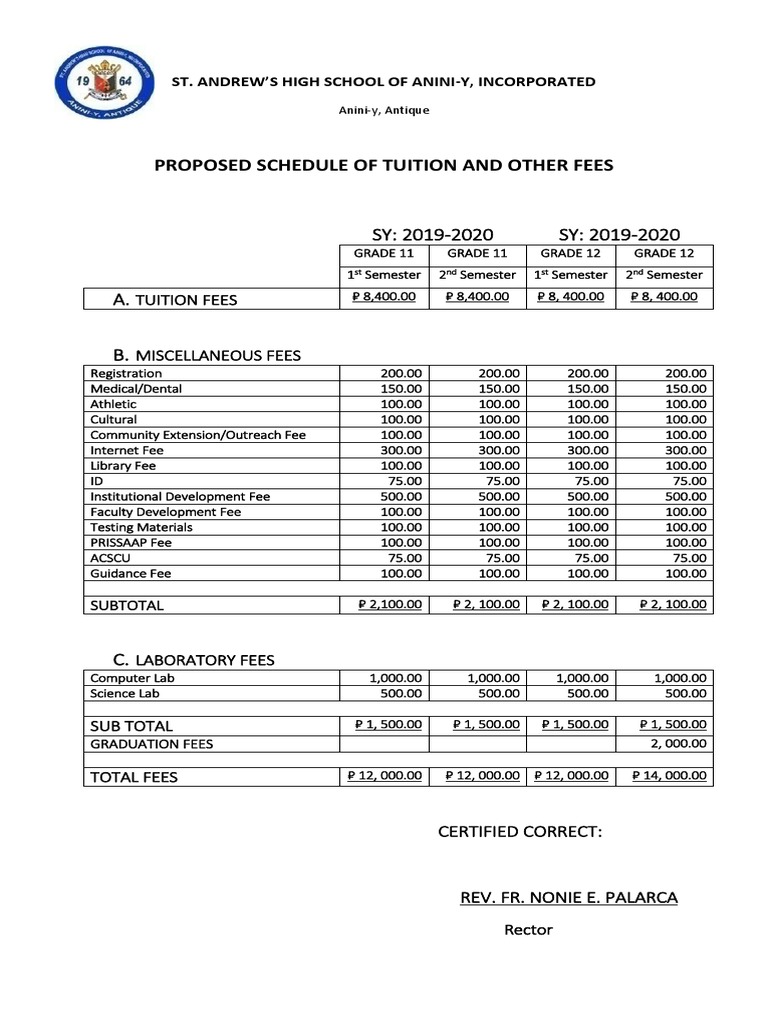 Schedule of Tuition and Other Fees | PDF | Learning