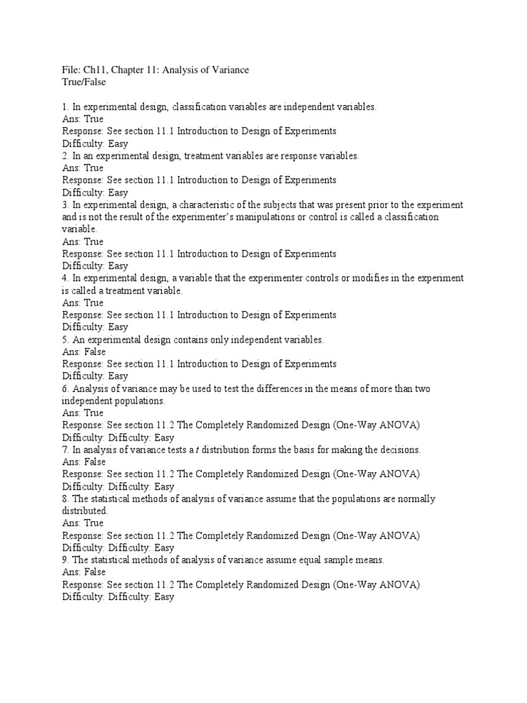 CH 11 | PDF | Design Of Experiments | Analysis Of Variance