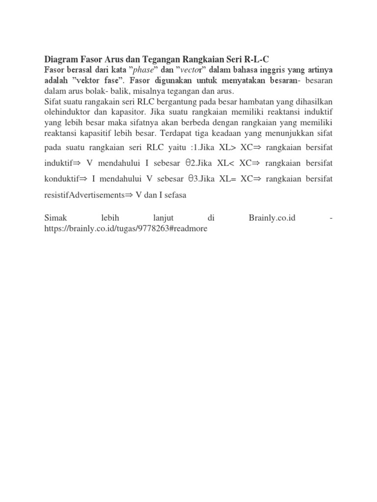 Diagram Fasor Arus Dan Tegangan Rangkaian Seri R | PDF