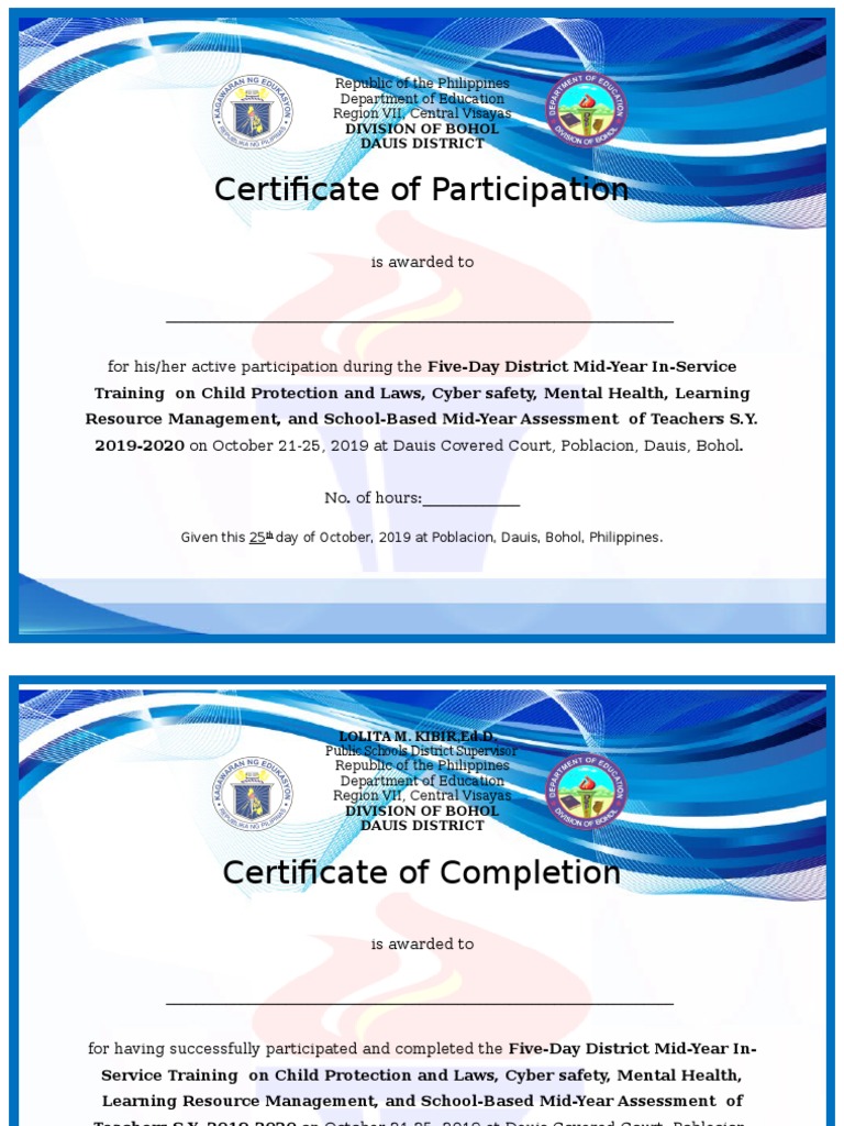 MId-Year Inset Certificate of Participation and Completion | PDF