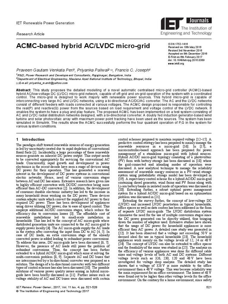 Perfect147.ACMC Based Hybrid ACLVDC Micro-Grid | PDF | Photovoltaic ...