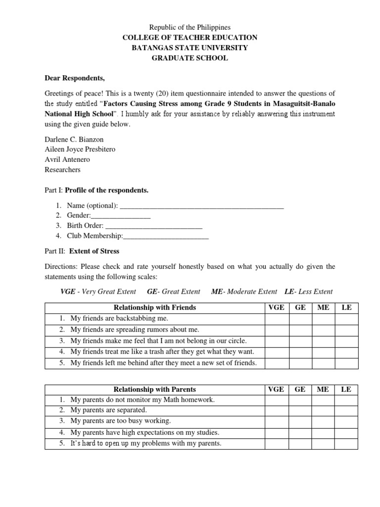 Survey Questionnaire | PDF | Homework | Teachers
