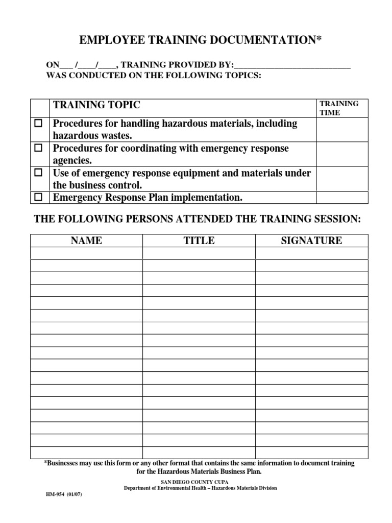 Employee Training Documentation : Procedures For Handling Hazardous ...