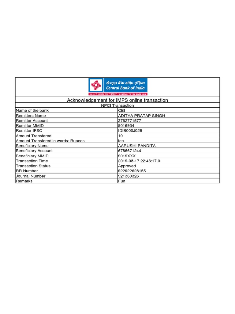 IMPS Transaction Acknowledgement | PDF