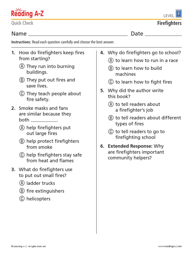 Firefighters Worksheet | PDF | Firefighter | Fires