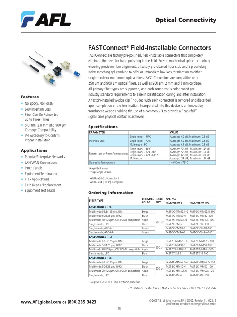 Fastconnect Field-Installable Connectors: Parameter Value | PDF ...
