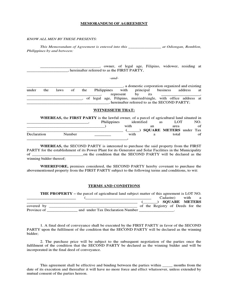 Draft MOA Lot | PDF | Deed | Land Lot