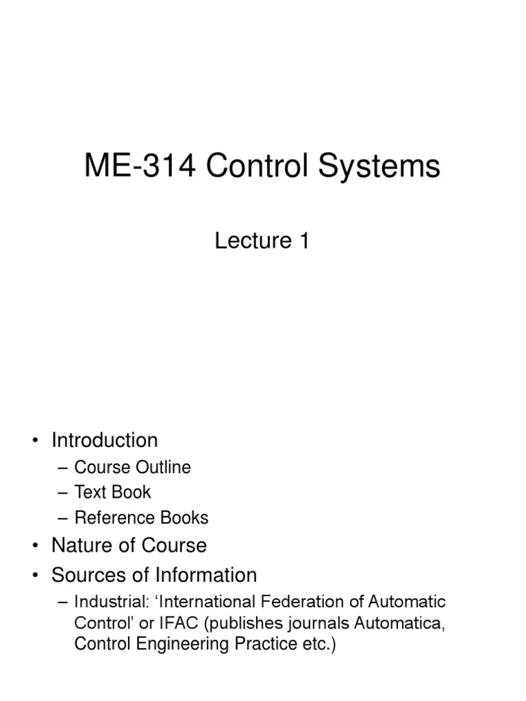 ME-314 Control Systems | PDF | Control Theory | Control System