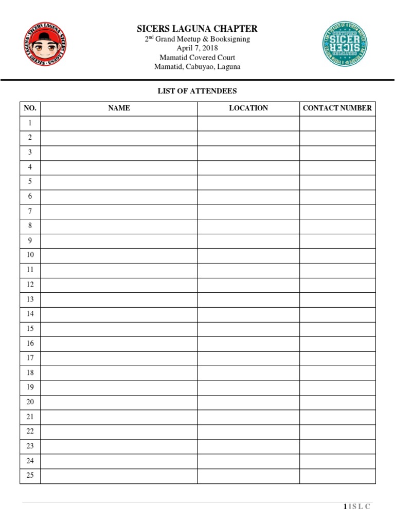 Sicers Laguna Chapter: List of Attendees | PDF