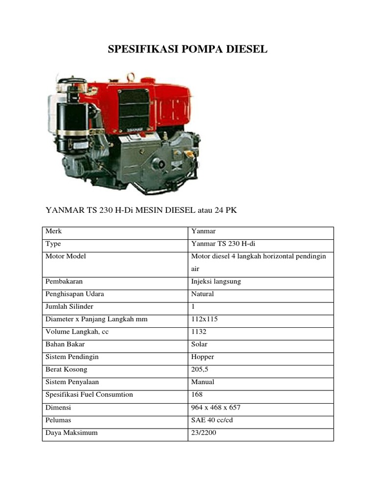 Spesifikasi Pompa Diesel 24 PK | PDF