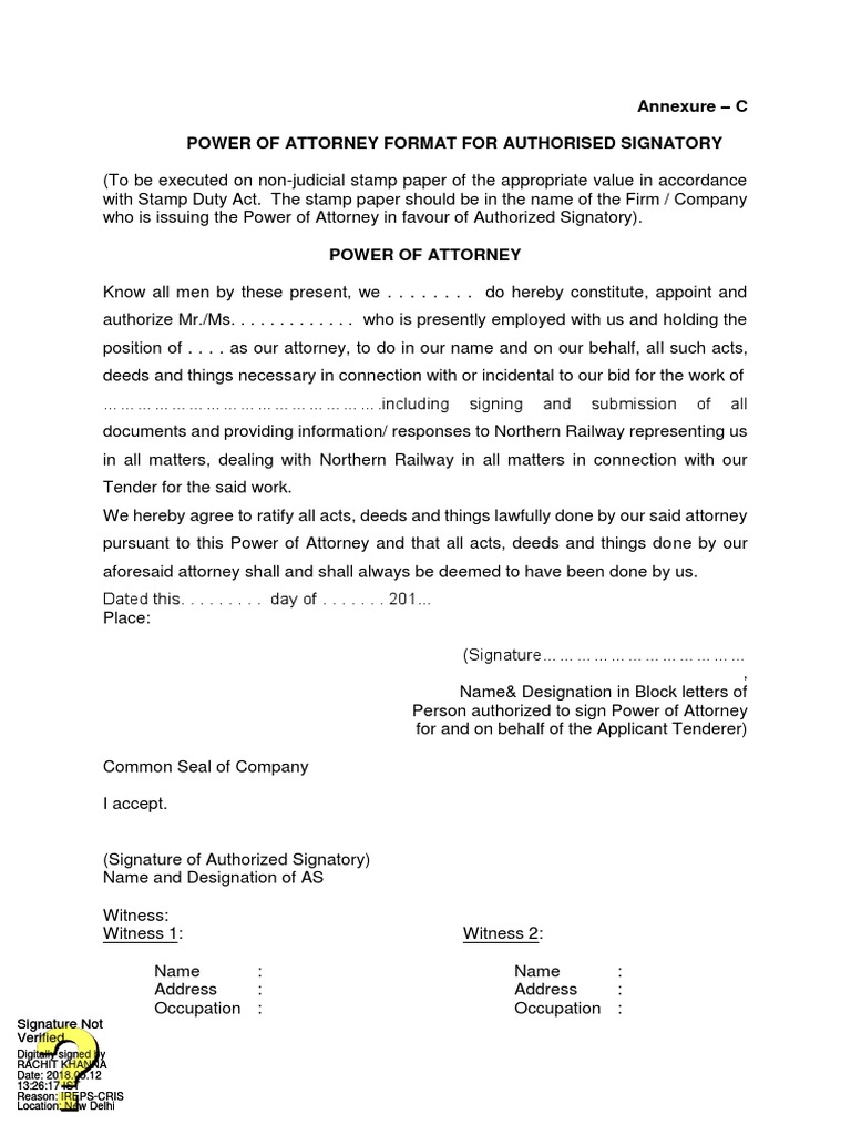 Annexure C PowerOfAttorney | PDF | Power Of Attorney | Signature