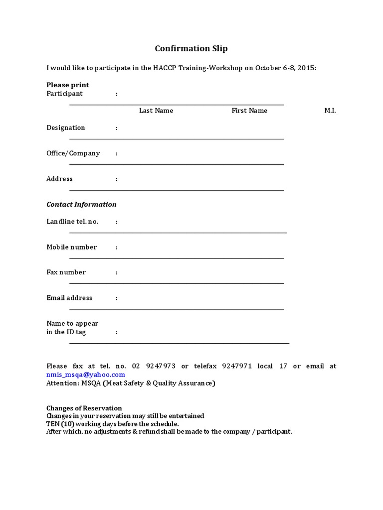 HACCP Training Confirmation Slip | PDF | Hazard Analysis And Critical ...
