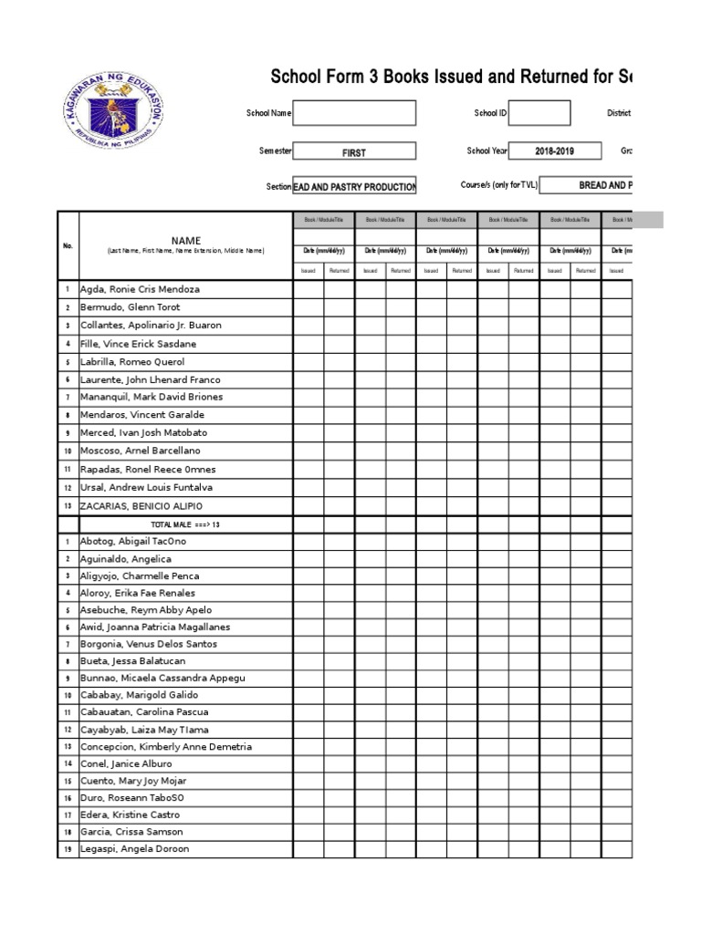 School Form 3 Books Issued and Returned For Senior High School (SF3-SHS ...