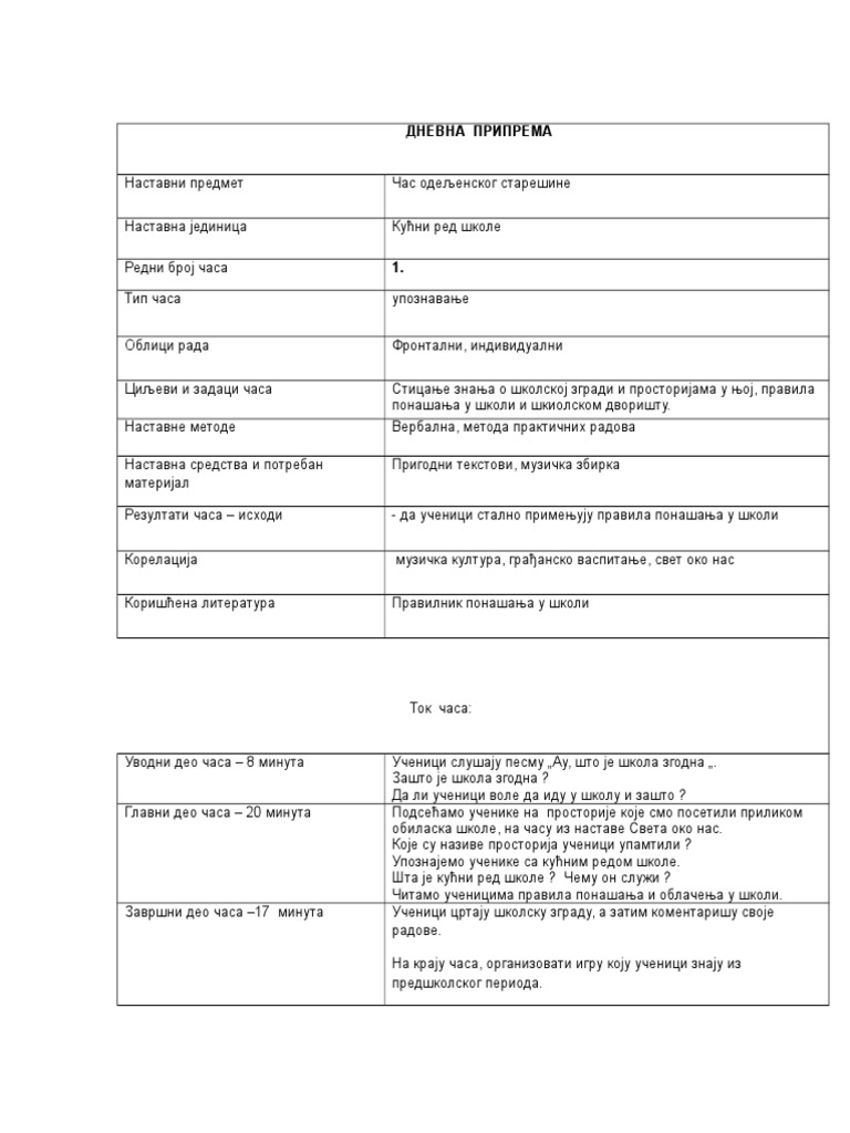 Kucni Red Skole | PDF