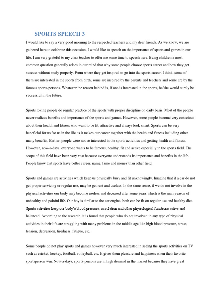 Sports Speech 3 | PDF | Sports | Physical Fitness