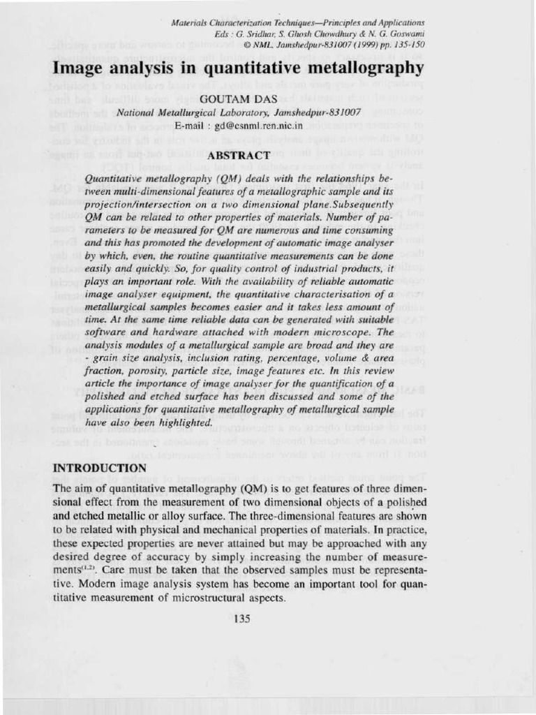 Image Analysis in Quantitative Metallography: National Metallurgical ...