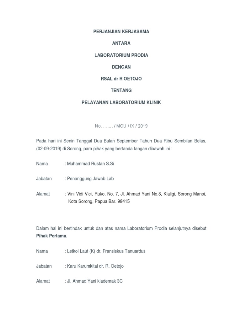 Kerjasama Prodia dan RSAL dr Oetojo | PDF | Hukum