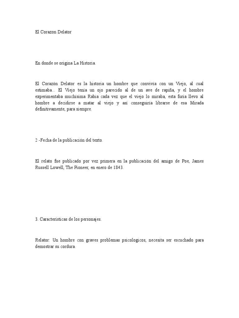 Análisis de "El corazón delator" | PDF | Edgar Allan Poe