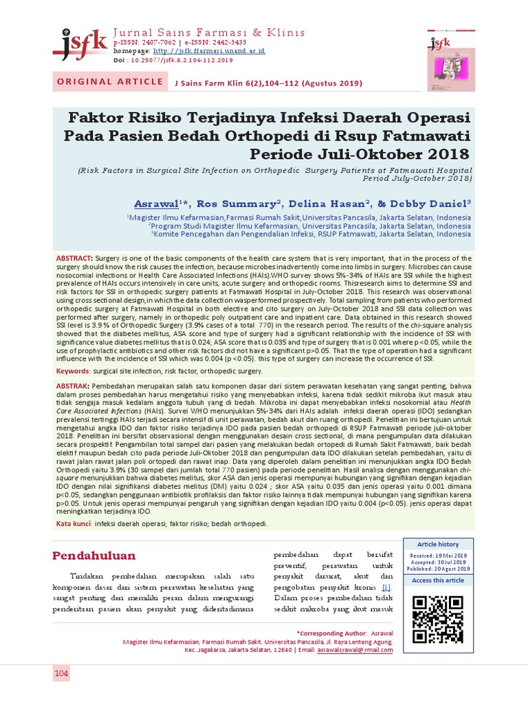 Faktor Risiko Terjadinya Infeksi Daerah Operasi Pada Pasien Bedah ...