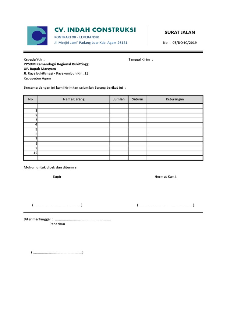 Contoh DO Barang | PDF