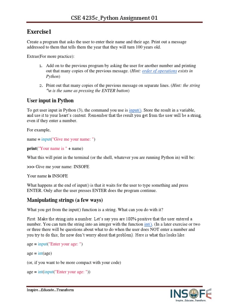 Cse 4235c Python Assignment 01 Pdf Subroutine Parameter Computer Programming