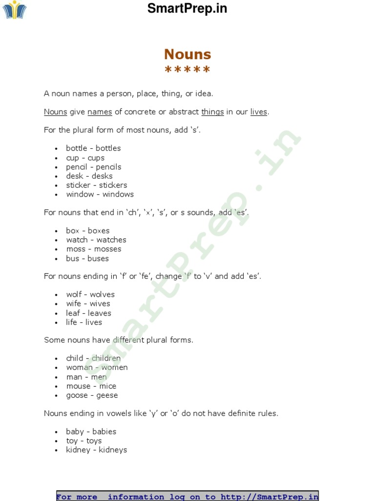 Nouns General English Grammar Material PDF Download For Competitive ...