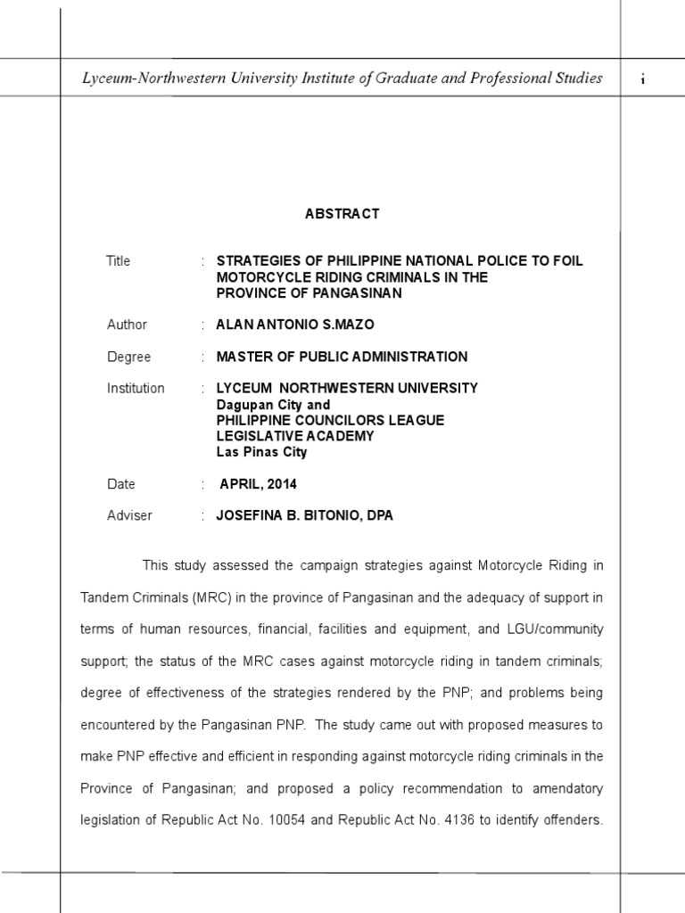 Strategies Of Philippine National Police Pdf Crime Violence