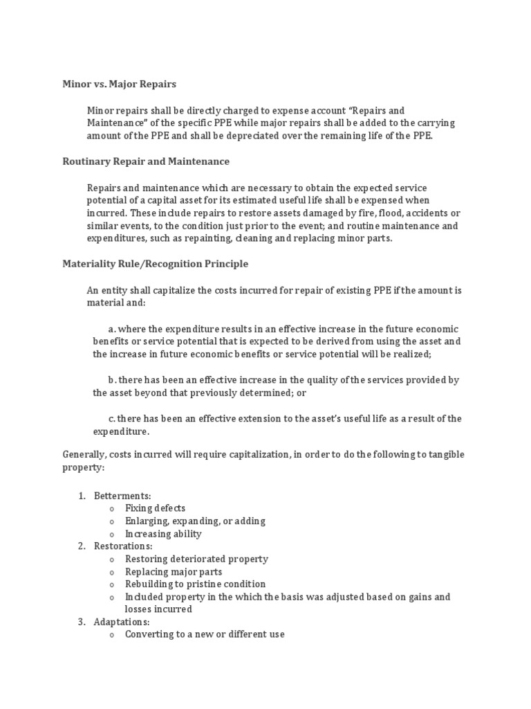 Guidelines for Distinguishing Between Minor Repairs, Major Repairs ...
