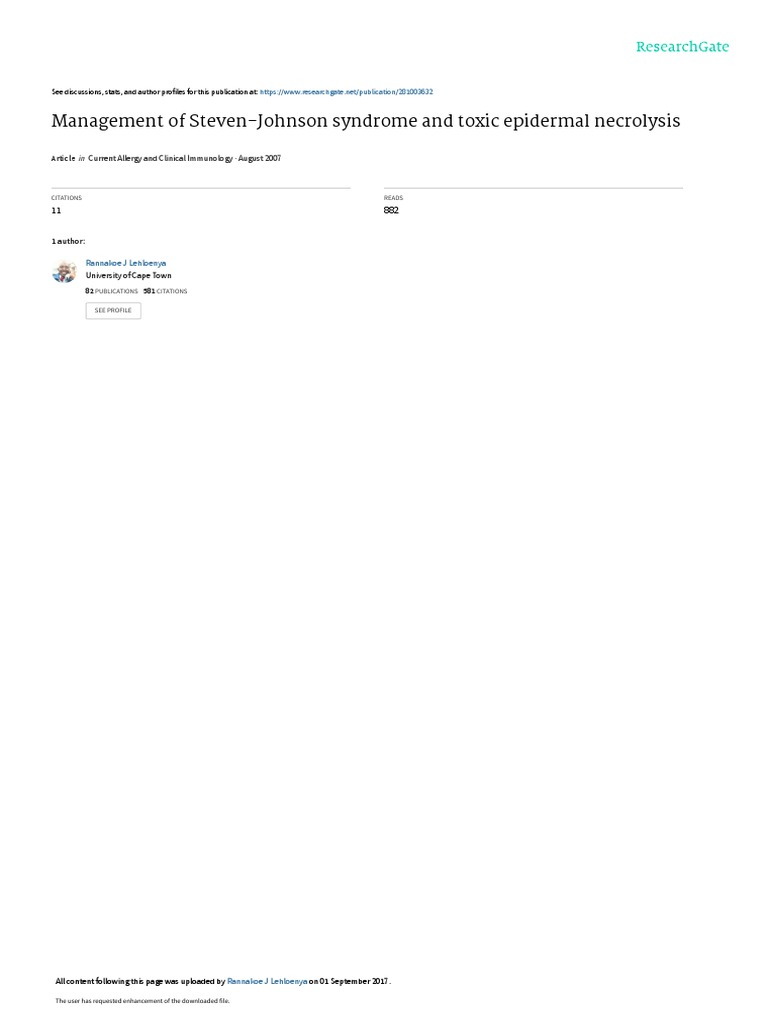 Management of Steven-Johnson Syndrome and Toxic Epidermal Necrolysis ...