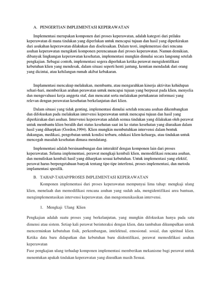 Pengertian Implementasi Keperawatan | PDF