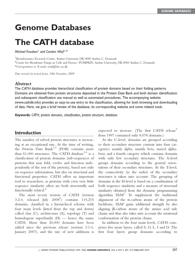 Genome Databases The CATH Database | PDF | Protein Domain | Protein ...