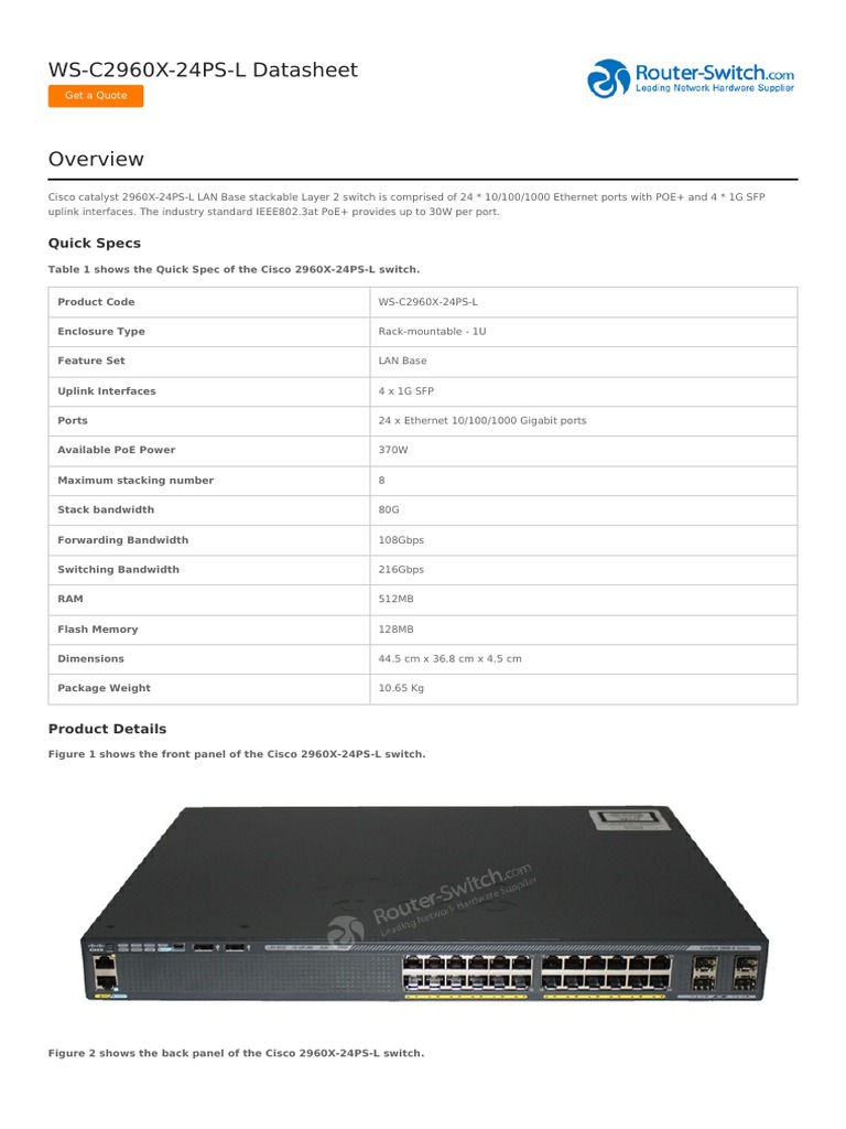 Cisco Catalyst 2960X-24PS-L Switch Datasheet | PDF | Network Switch ...