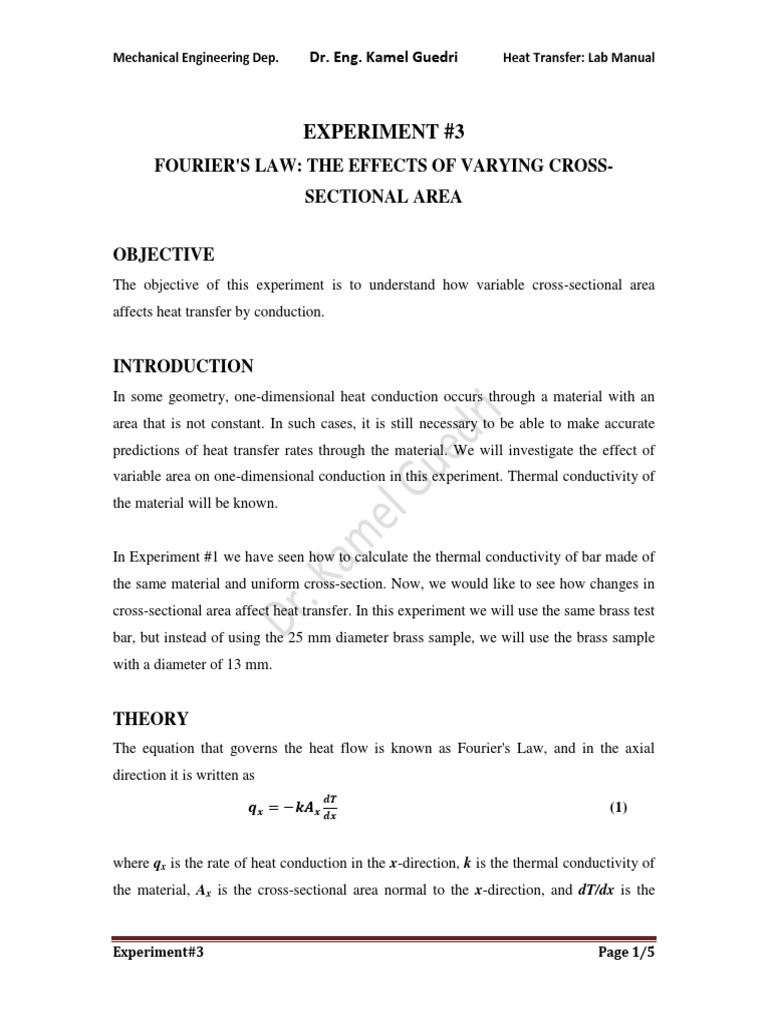Experiment #3: Fourier'S Law: The Effects of Varying Cross-Sectional ...