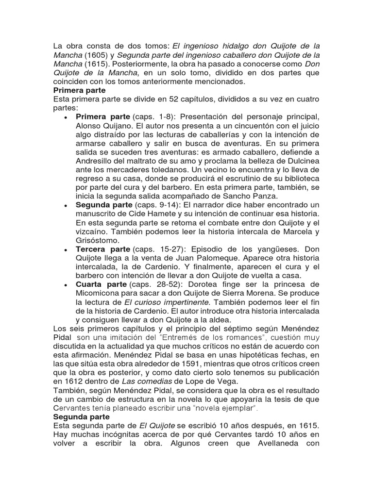 Análisis de la estructura y contenido de la obra clásica Don Quijote de ...