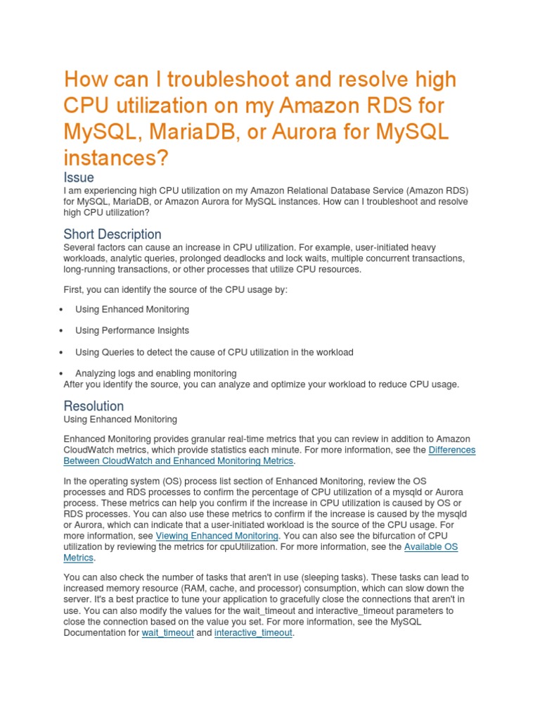 Optimizing Workloads and Resolving High CPU Utilization on Amazon RDS for MySQL, MariaDB, and ...