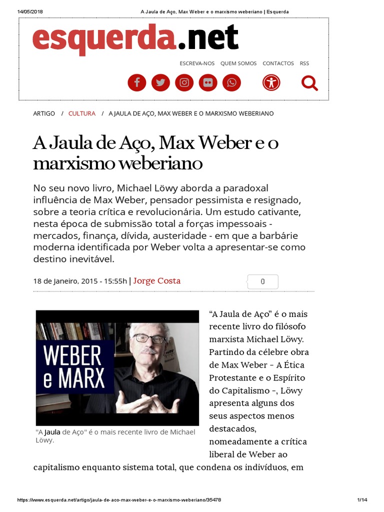 A Jaula de Aço, Max Weber e o Marxismo Weberiano - Esquerda | Download ...