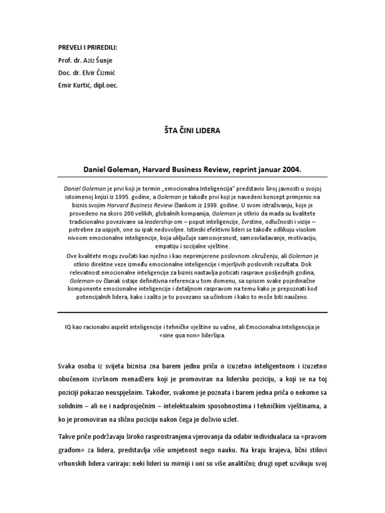 Clanak Sta Cini Lidera, D. Goleman | PDF