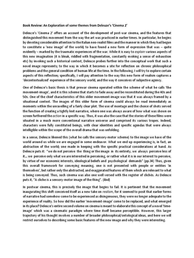 Writing Sample One | PDF | Gilles Deleuze | Perception