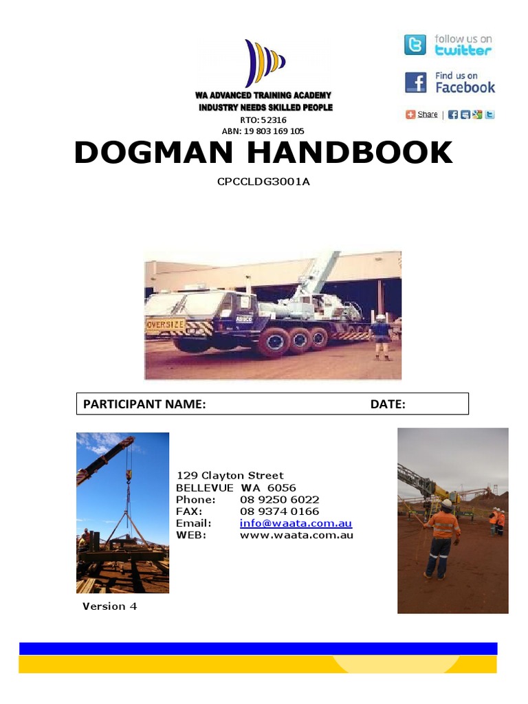 CPCCLDG3001A A4 Dogman Handbook V4.1 2016 | PDF | Rope | Wire