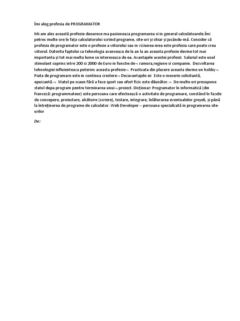 Profesia de Programator Avantaje Si Dezavantaje | PDF