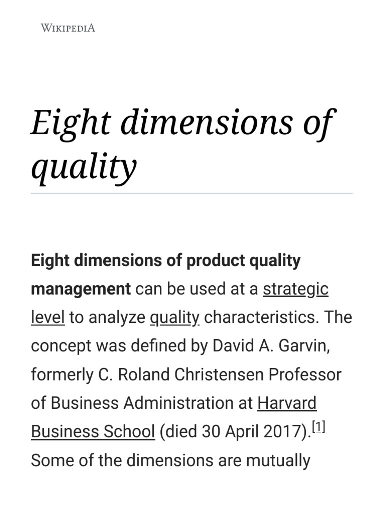 Eight Dimensions of Quality - Wikipedia | PDF | Business