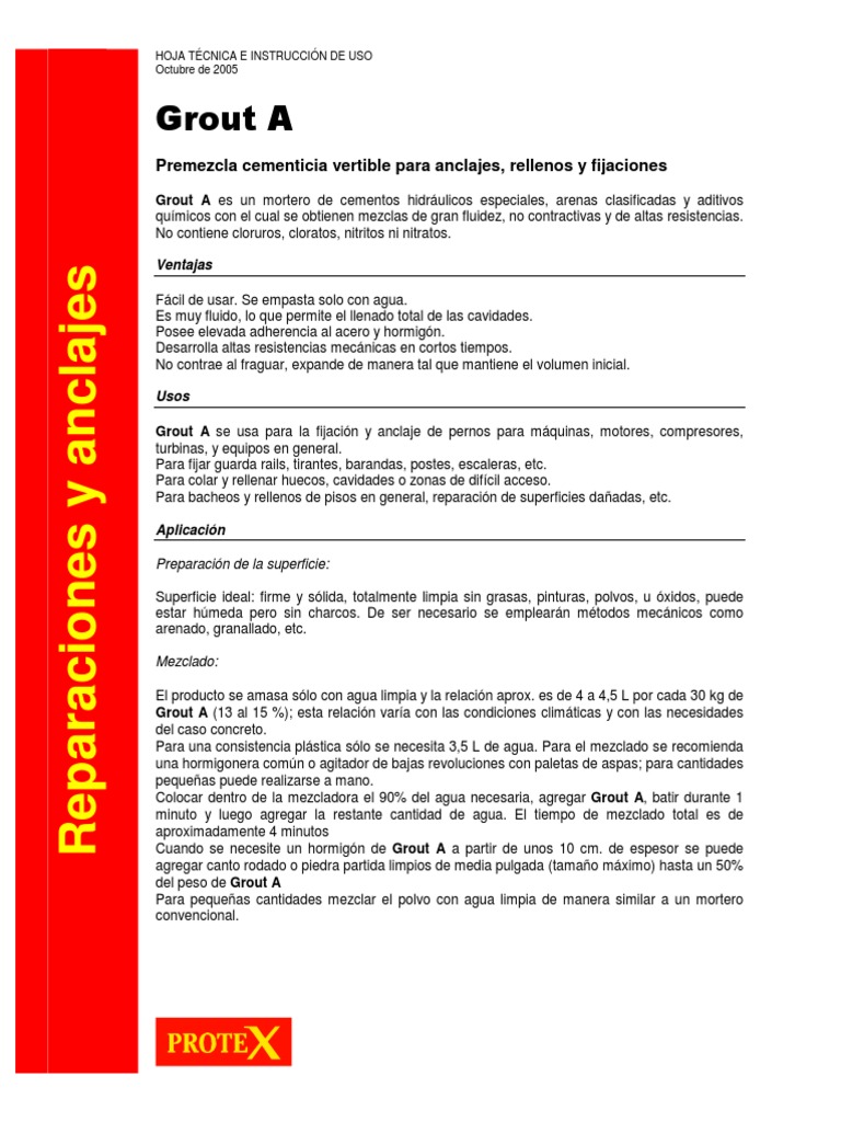 Protex Grout A | PDF | Hormigón | Materiales de construcción