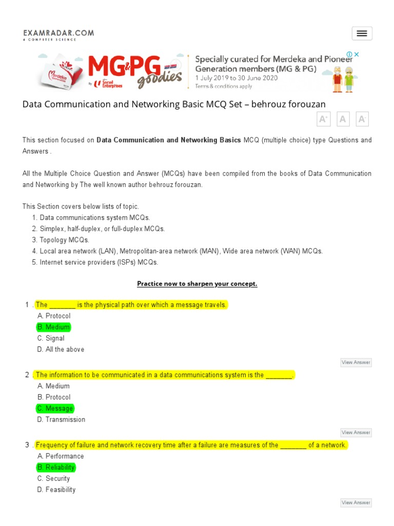 Examradar Networking MCQ | PDF | Osi Model | Internet Protocol Suite
