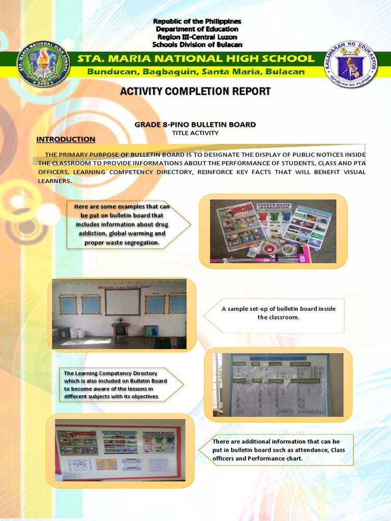 Activity Completion Report BULLETIN BOARD | PDF | Classroom ...