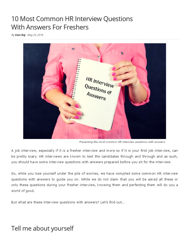 10 Most Common HR Interview Questions With Answers For Freshers | PDF ...