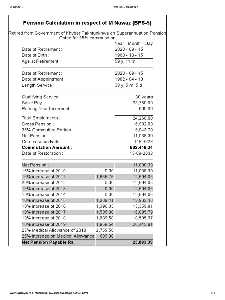 Pension Calculation | PDF | Pension | Retirement