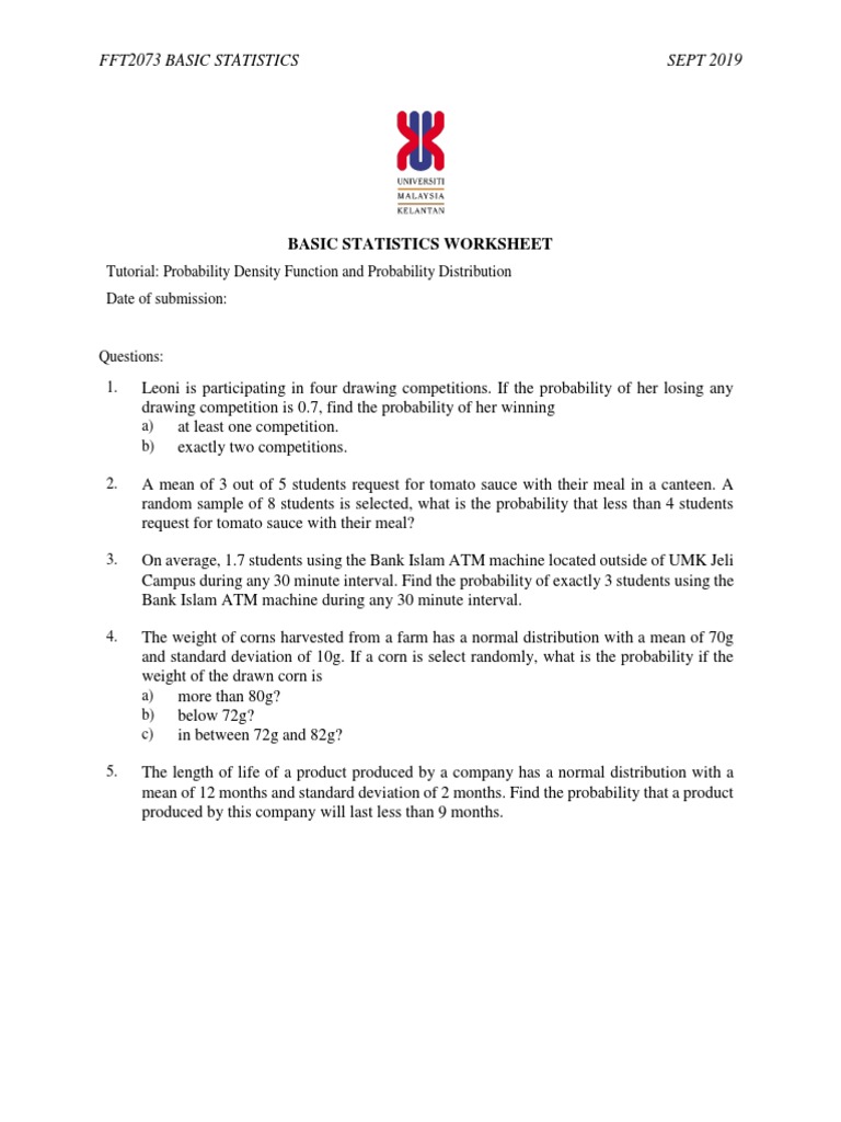 Basic Statistics Probability Worksheet | PDF | Social Science ...