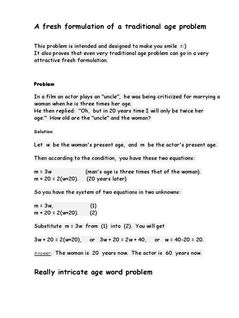 Age Problems | PDF | Equations | Teaching Mathematics