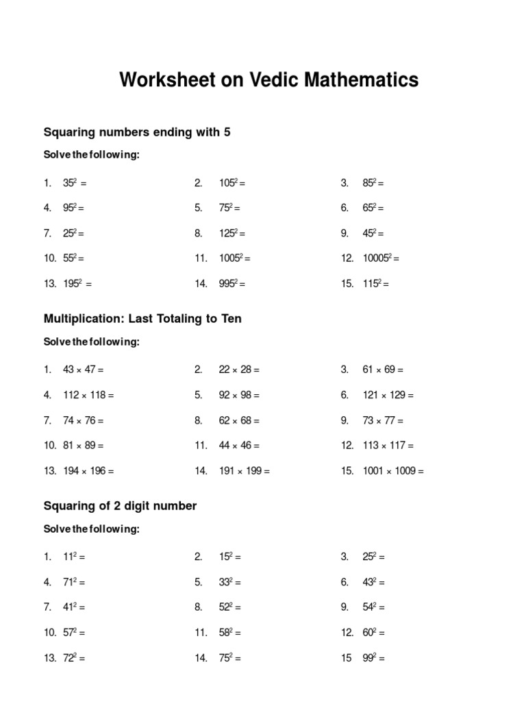 Vedic Maths Multiplication Worksheets | PDF | Teaching Mathematics